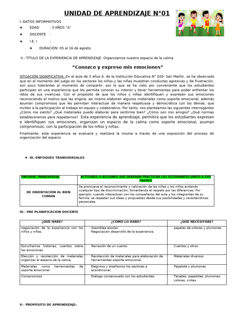 Unidad Didactica N ° 01 Mis Emociones | PDF | Las emociones | Aprendizaje
