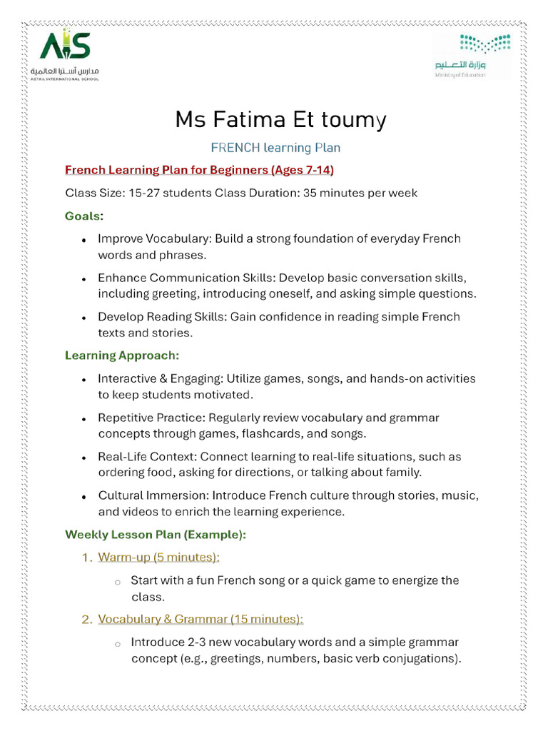 FRENCH Learning PLAN | PDF