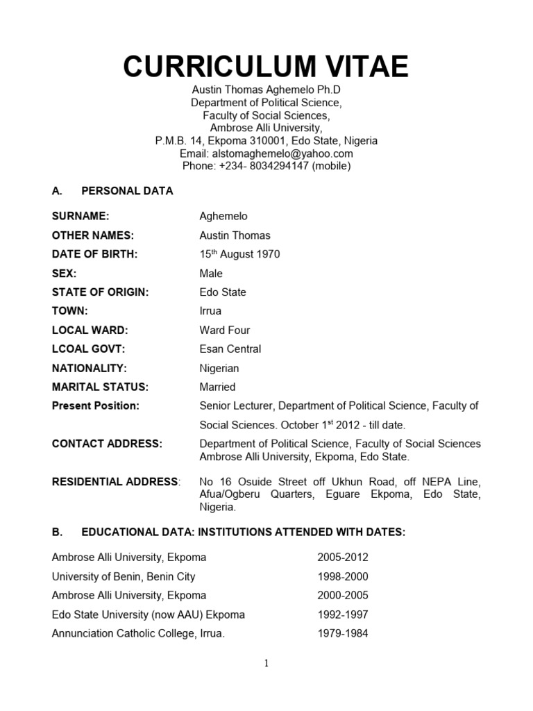 Dr. Austin Aghemelo CV Overview | PDF | Nigeria | Africa