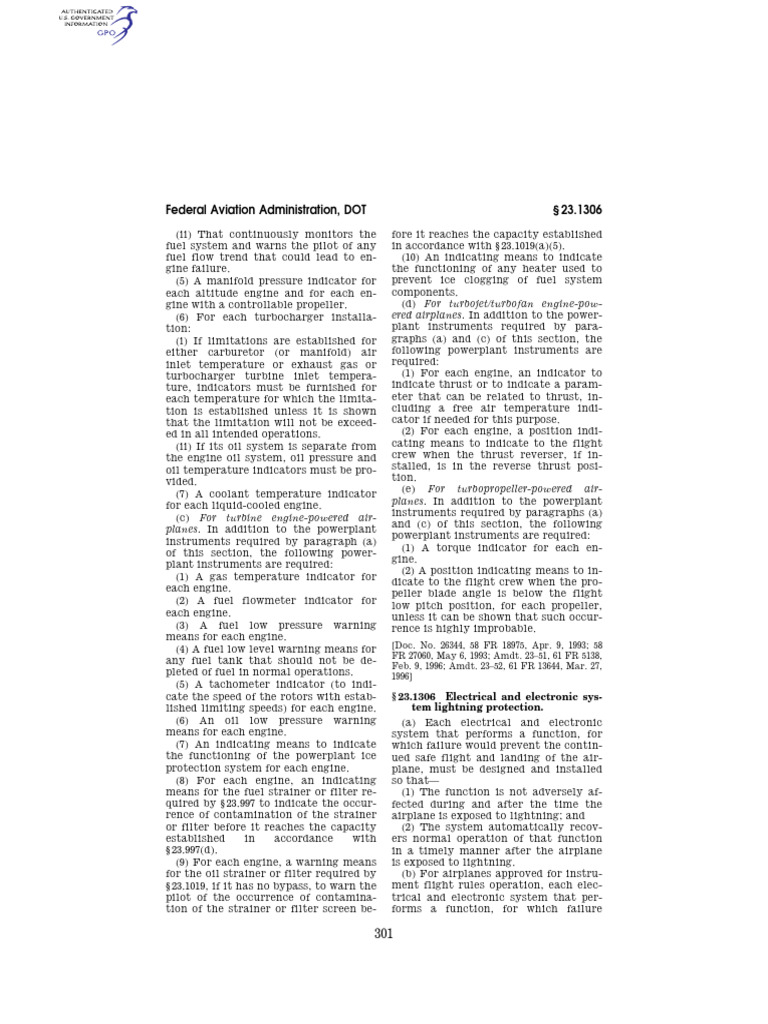 CFR-2012-title14-vol1-sec23-1306 | PDF | Engines | Propulsion
