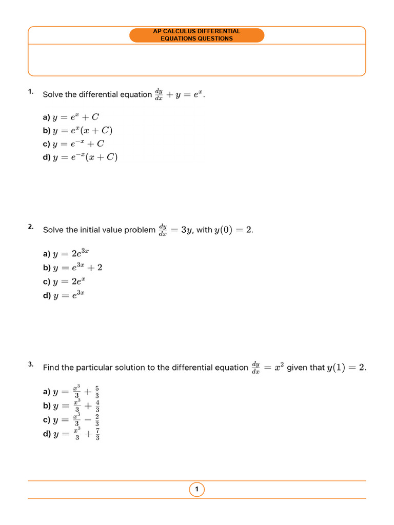 AP Calculus Differential Equations Questions | PDF