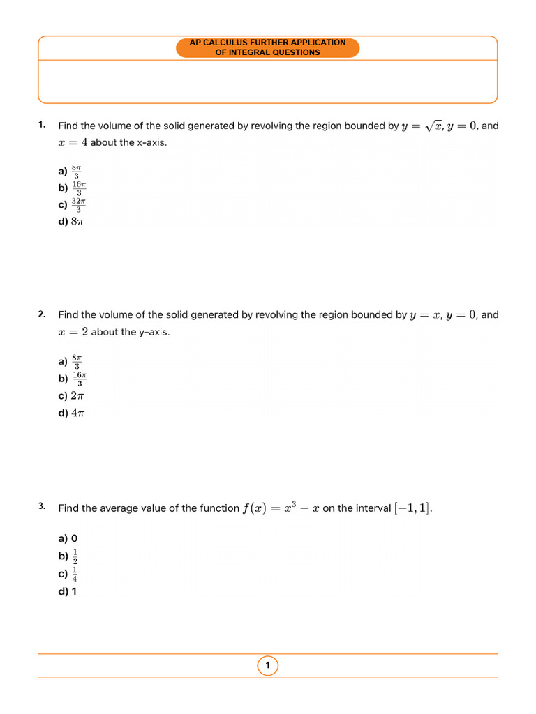 AP Calculus Further Application of Integral Questions | PDF