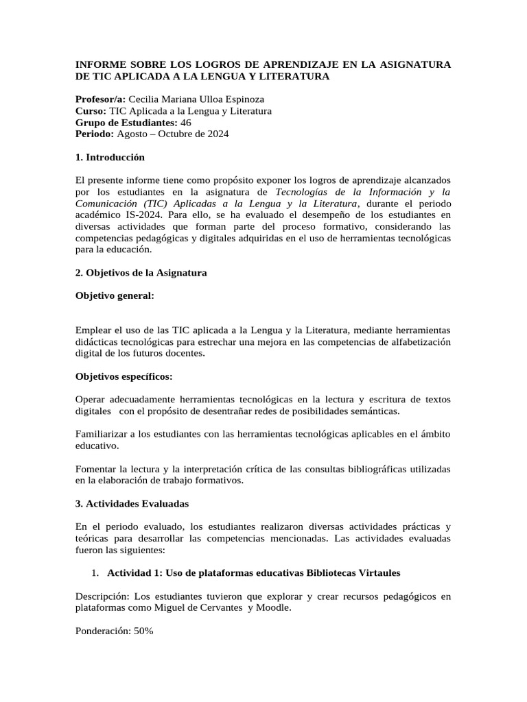 INFORME LOGROS DE APRENDIZAJE | PDF | Tecnología de información y comunicaciones | Moodle