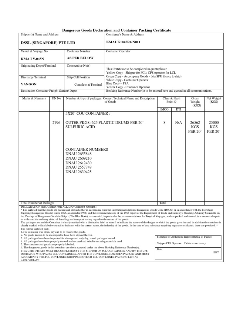 DG Cert - Ge Lines | Dangerous Goods | Logistics
