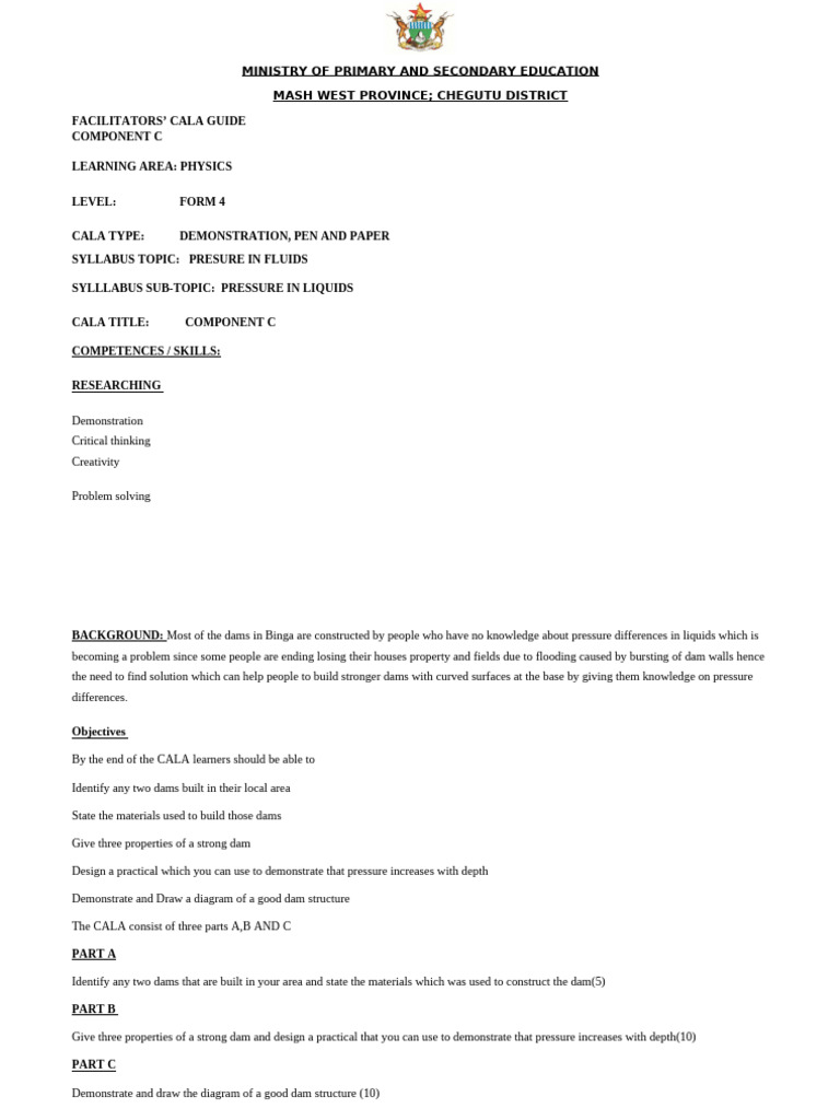 Combined Science Cala Component C | PDF | Pressure | Continuum Mechanics