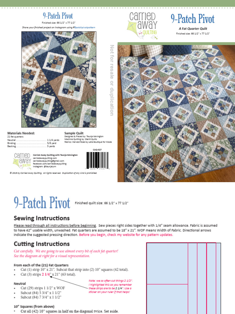 9-Patch Pivot Quilt Pattern Guide | PDF | Quilting | Sewing