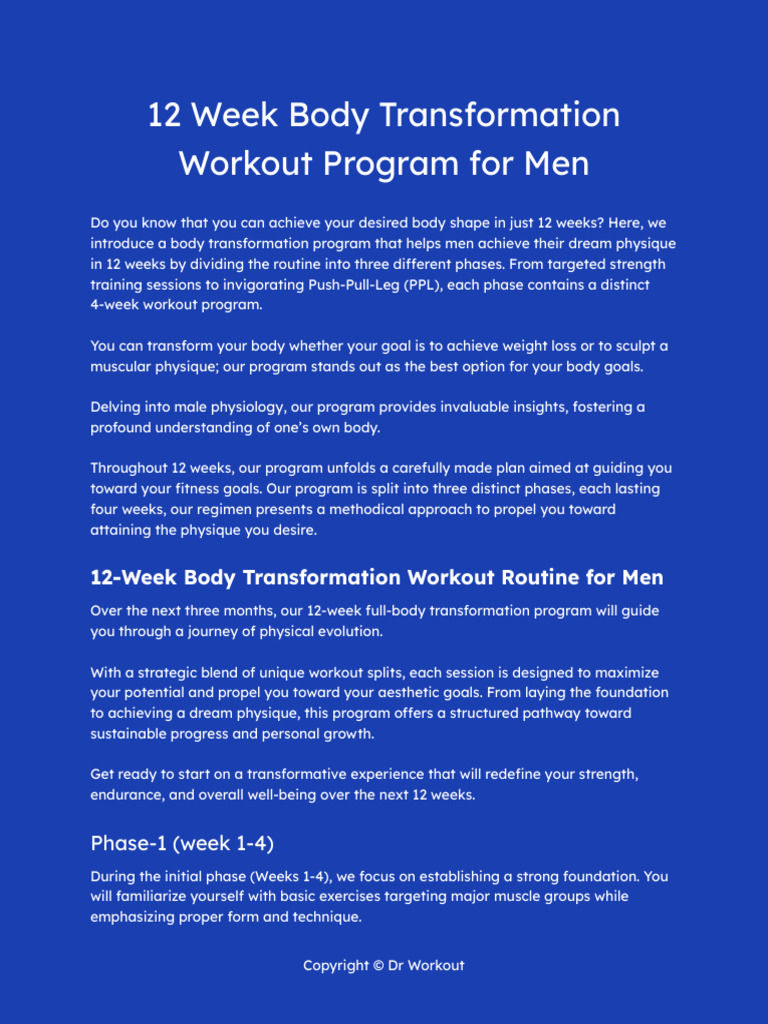 12 Week Body Transformation For Men - DR Workout | PDF | Physical ...