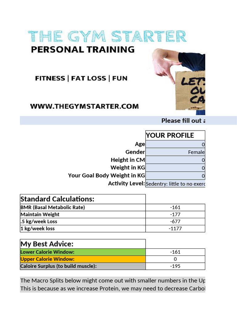 The Gym Starter Calorie and Macro Calculator PDF Human Body Weight
