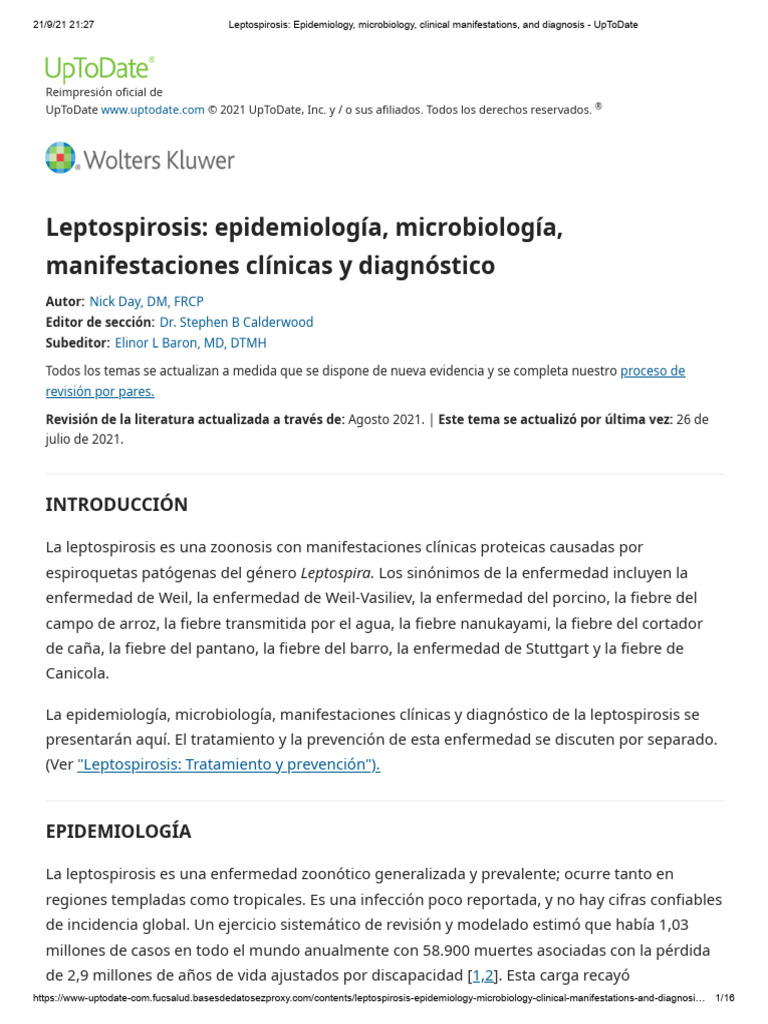 Leptospirosis_ Epidemiology, microbiology, clinical manifestations, and diagnosis - UpToDate ...