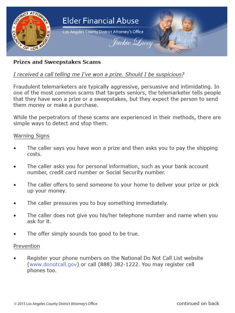Recognizing Prize Scam Warning Signs | PDF