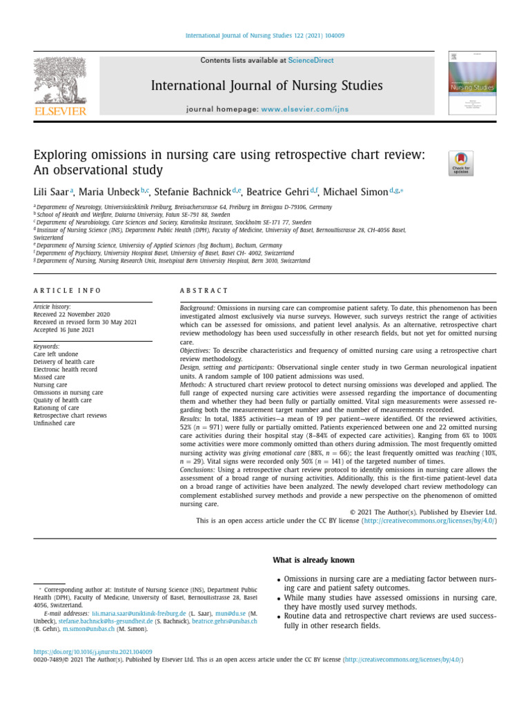 Omissions in Nursing Care: A Study | PDF | Nursing | Medical Record