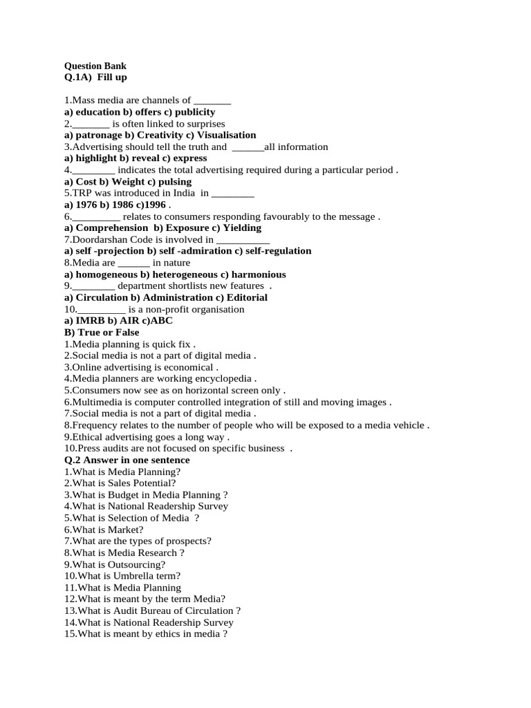 Question Bank Marketing Tybms | PDF