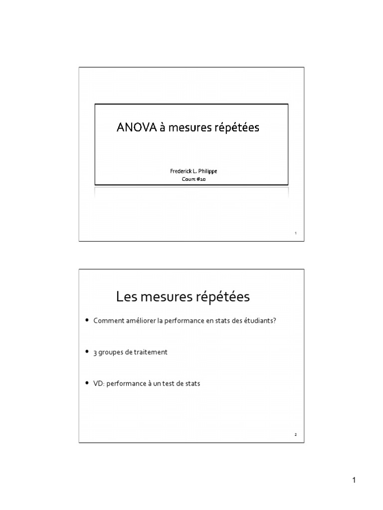 ANOVA à Mesures Répétées en Statistiques | PDF | Analyse de la variance ...
