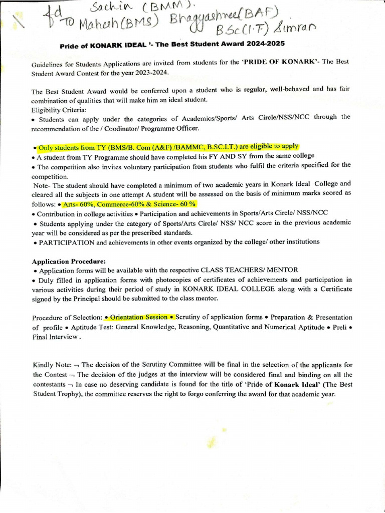 Best Student Criteria | PDF