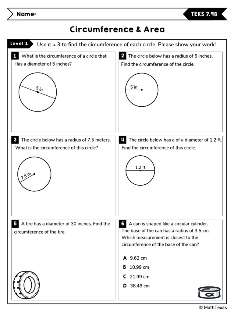 TEKS 7.9B: Circles - Circumference & Area | PDF | Area | Circle