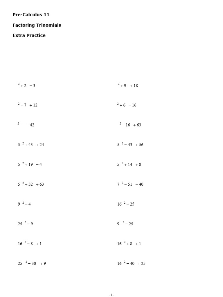4.2 - Factoring Trinomials - Extra Practice | PDF