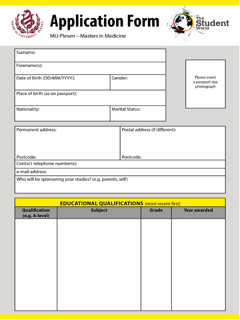 Pleven MU Application Form | PDF