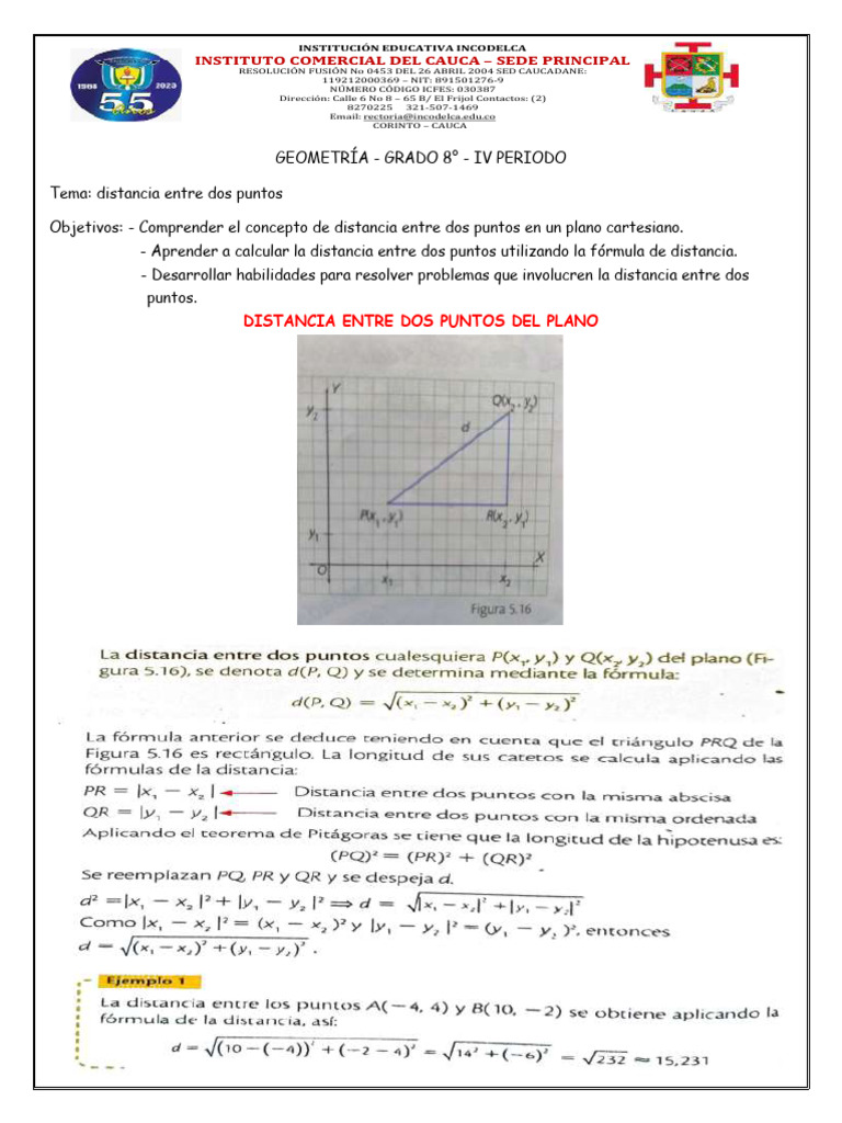 GEOMETRÍA-distancia entre puntos 8° | PDF