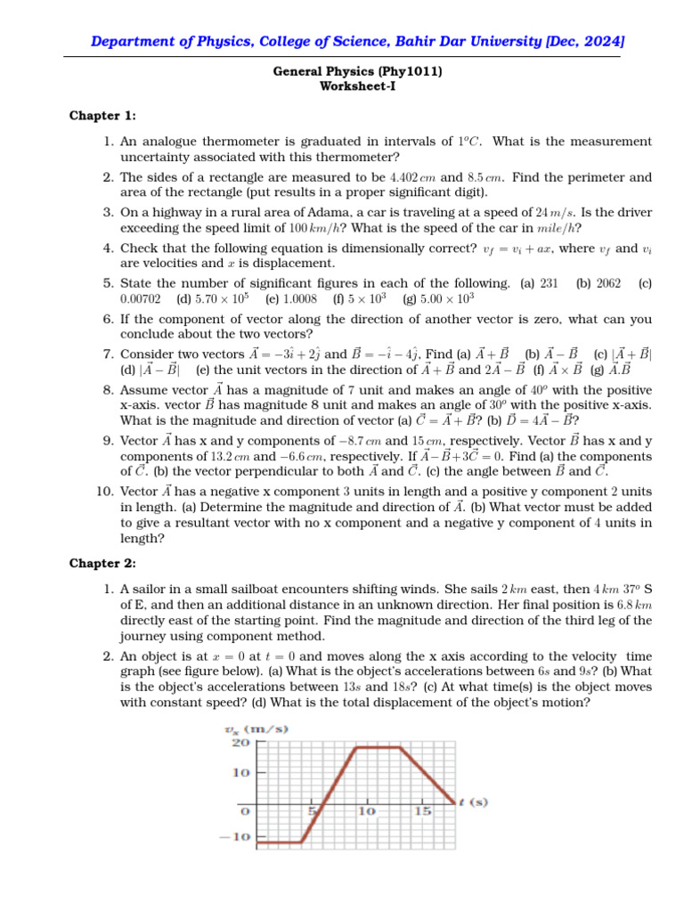 Worksheet - 1 - and Assignment | PDF | Force | Velocity