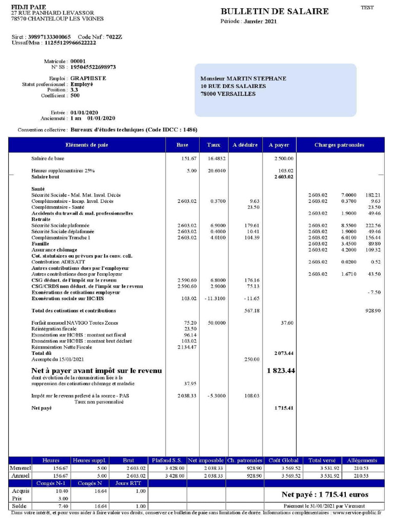 MODELE BULLETIN DE SALAIRE 2 Min - Unlocked | PDF
