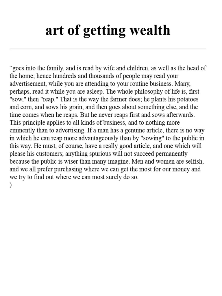 Art of Getting Wealth | PDF