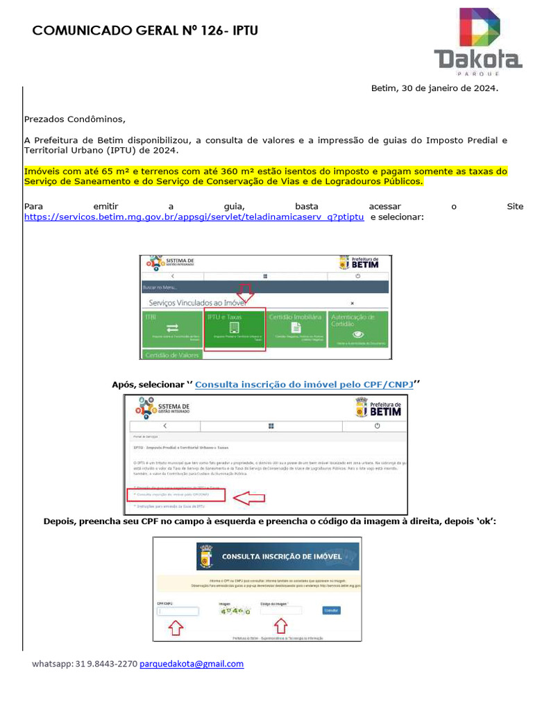 Comunicado Geral #126-Iptu: Após, Selecionar | PDF