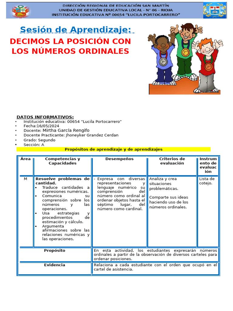 Aprendiendo Números Ordinales | PDF | Aprendizaje | Evaluación