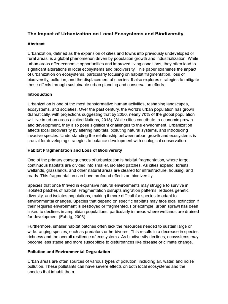 Urbanization's Ecological Impact | PDF | Invasive Species ...