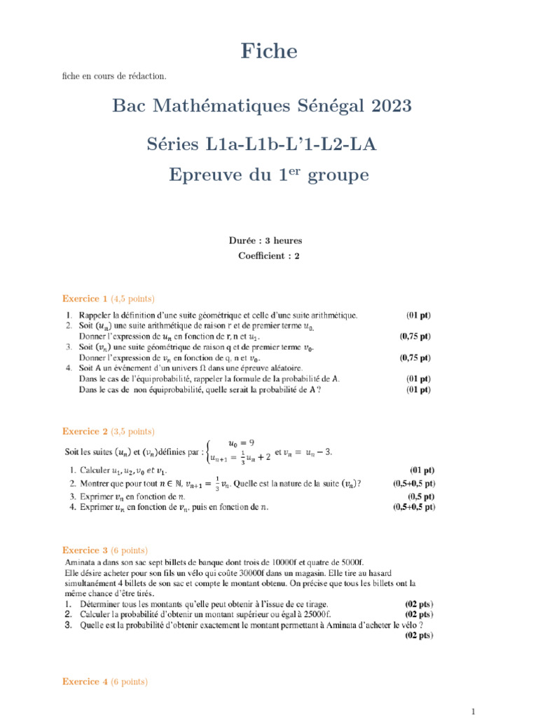 Corrigé Bac Math 2023 Sénégal L2 | PDF | Concepts mathématiques ...