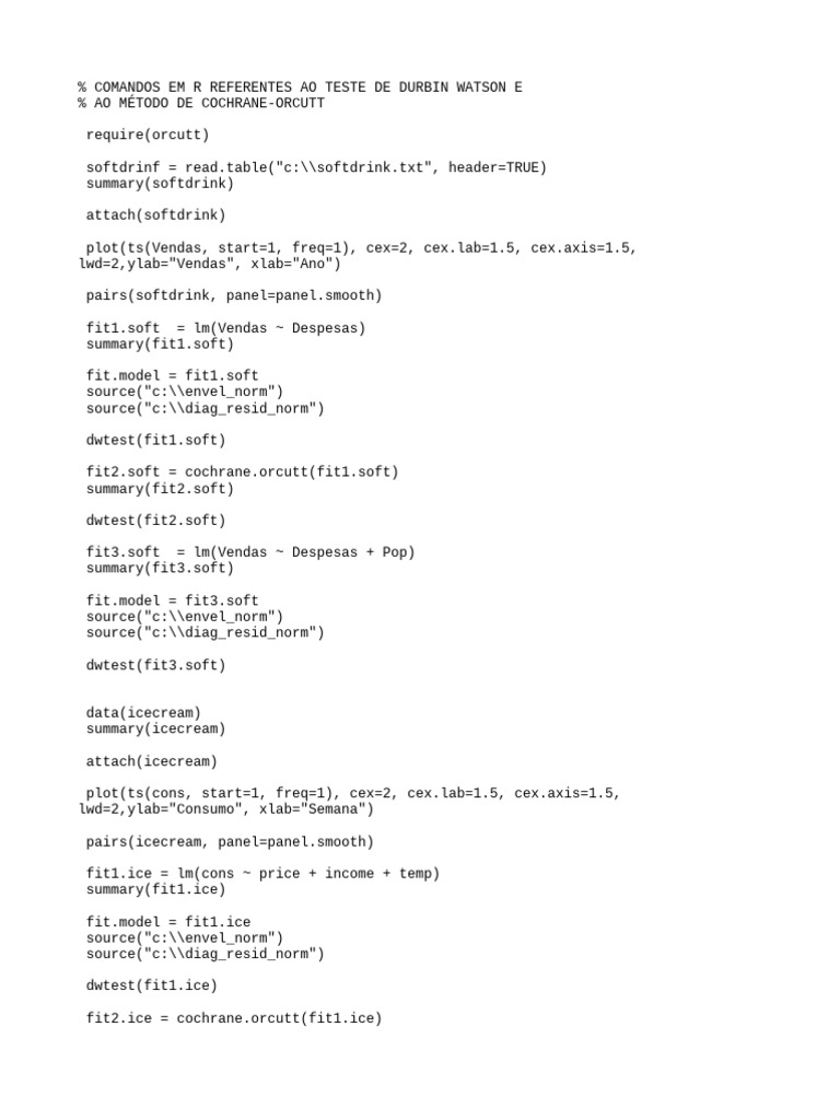 R Commands: Durbin-Watson & Cochrane-Orcutt | PDF