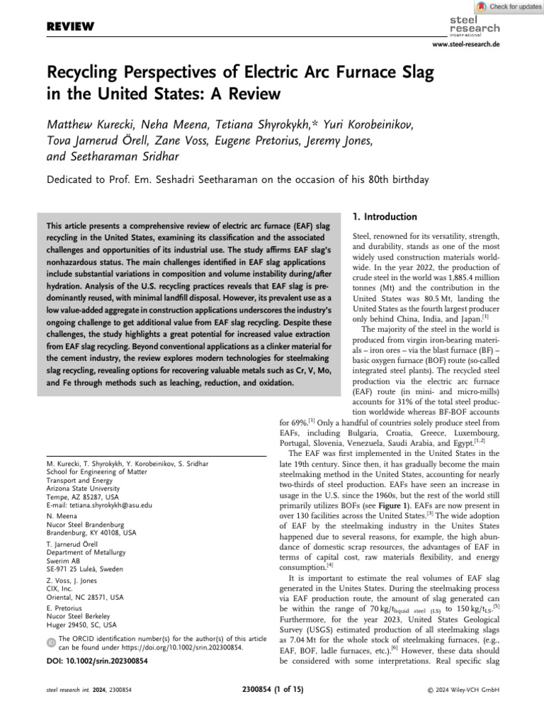 EAF Slag Recycling in the U.S. | PDF | Cement | Steelmaking
