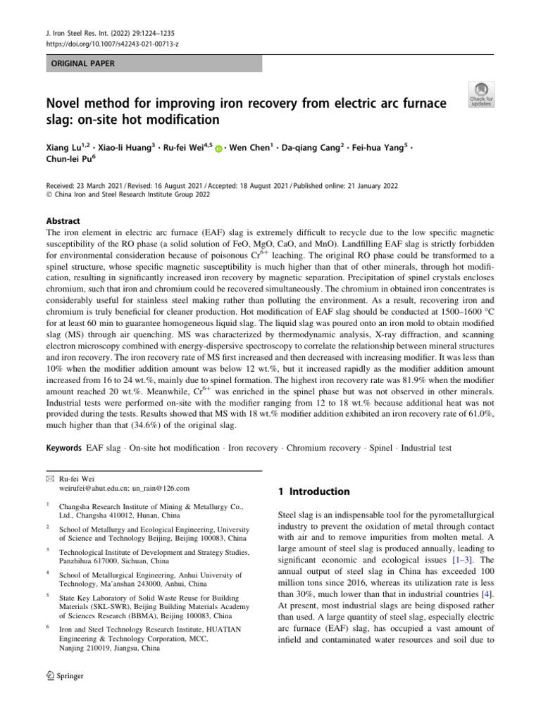 Xiang Lu Novel Method For Improving Iron Recovery From | PDF | Iron | Silicon Dioxide