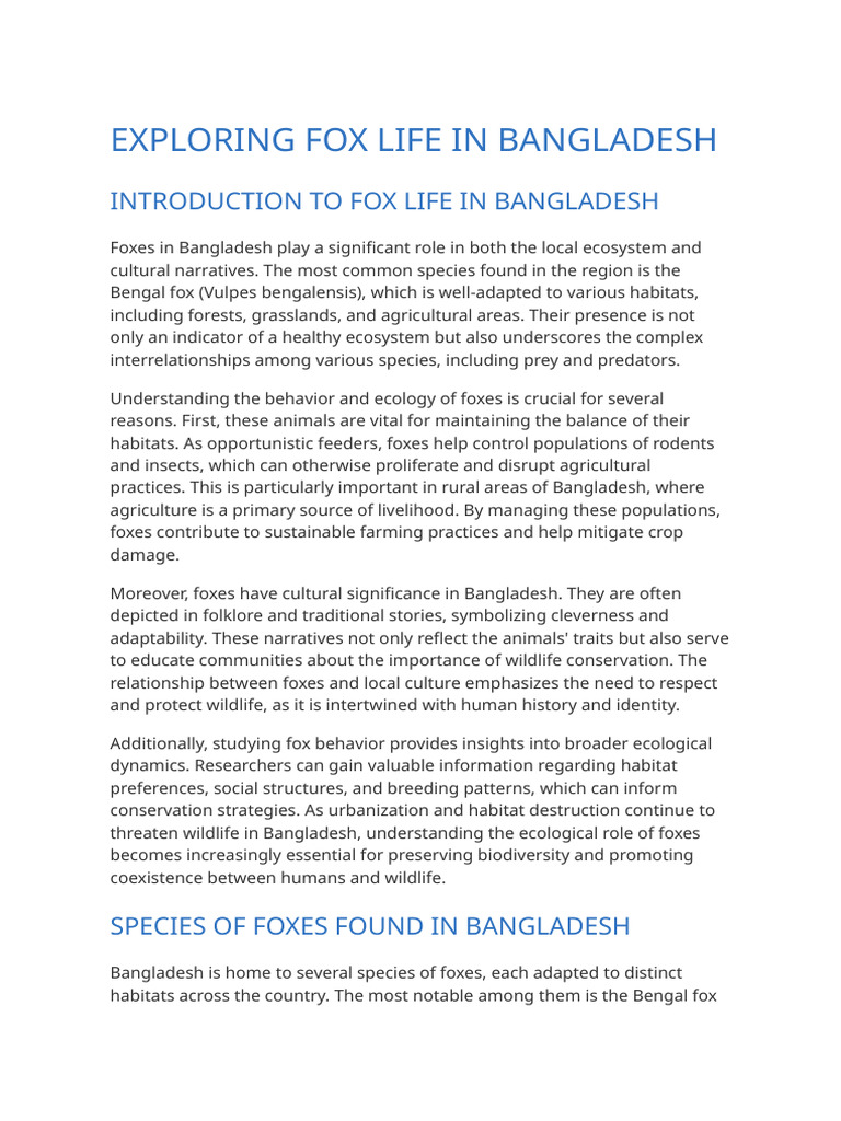 Foxes of Bangladesh: Ecology and Culture | PDF | Conservation Biology | Fox