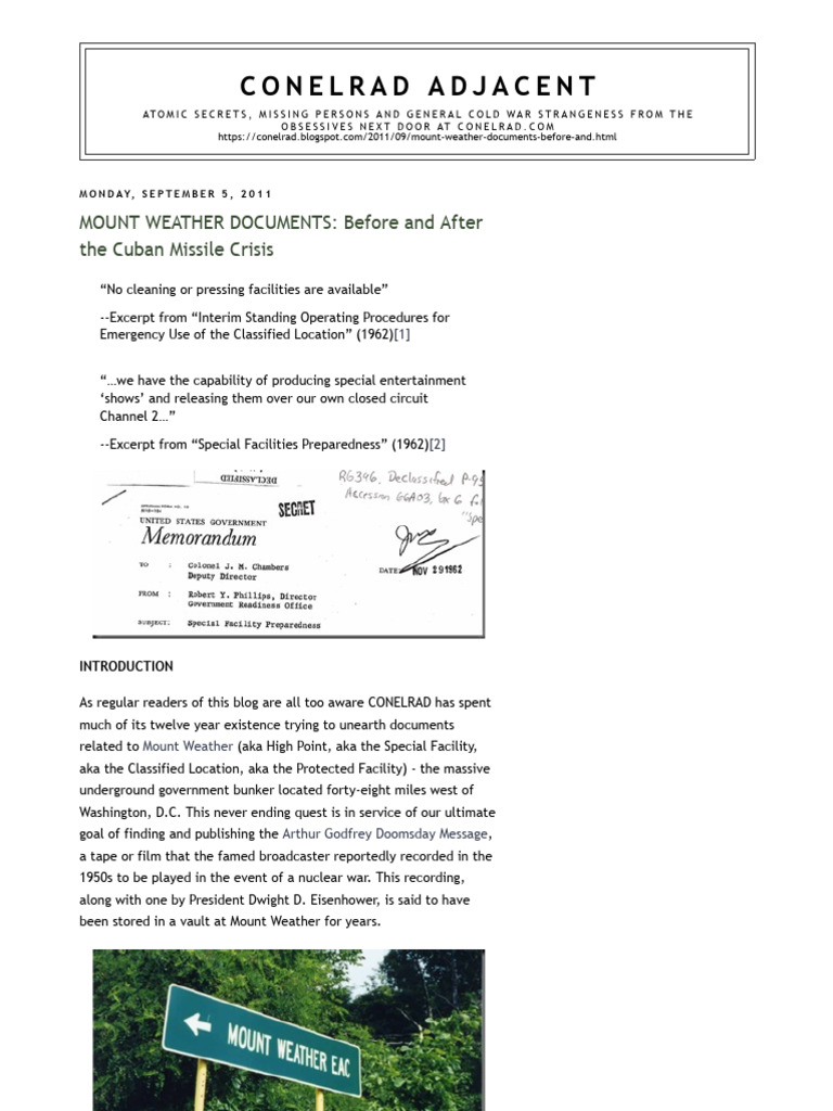 CONELRAD Adjacent_ MOUNT WEATHER DOCUMENTS_ Before and After the Cuban ...
