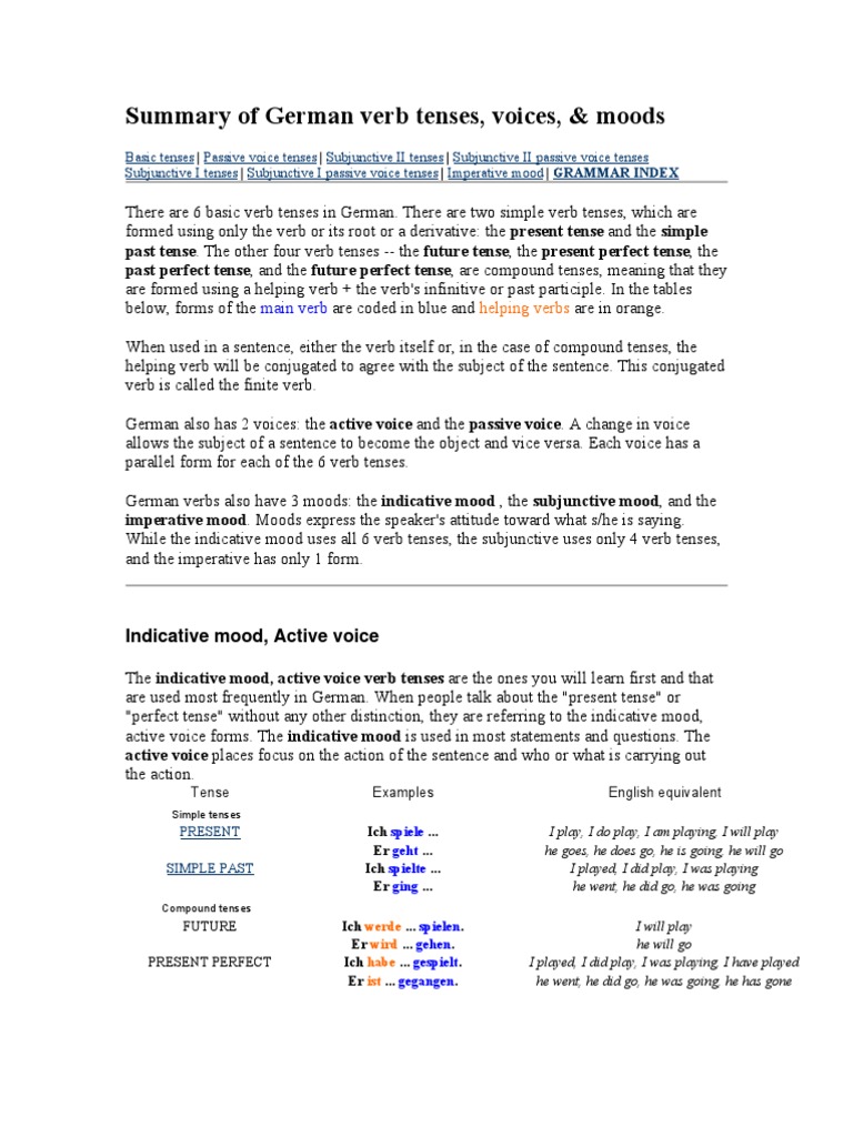 Summary of German Verb Tenses | PDF | Grammatical Tense | Verb