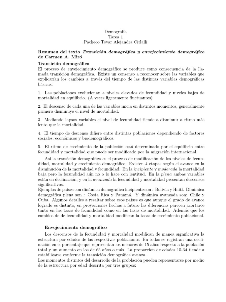 Resumen_de__Transici_n_demogr_fica_y_envejecimiento_demogr_fico_ (1) | PDF | Demografía | Vejez