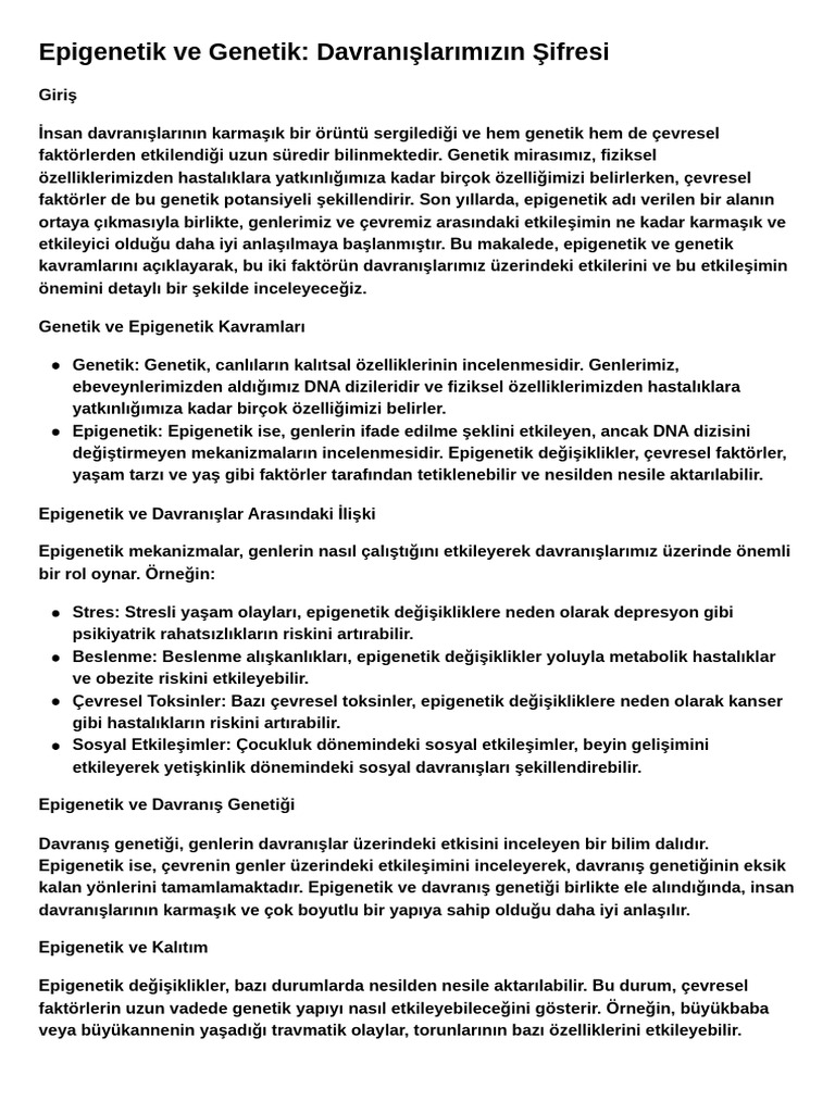 Epigenetik Ve Genetik Davranışlarımızın Şifresi | PDF