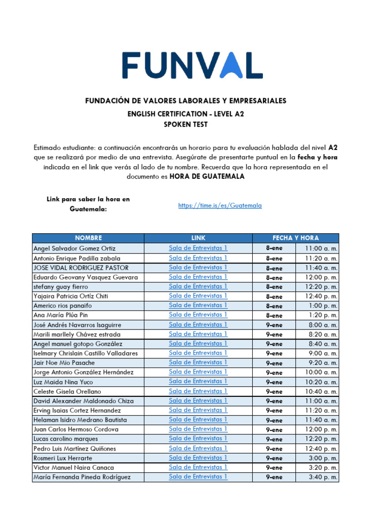 A2 Interviews - 8-11 Ene | PDF