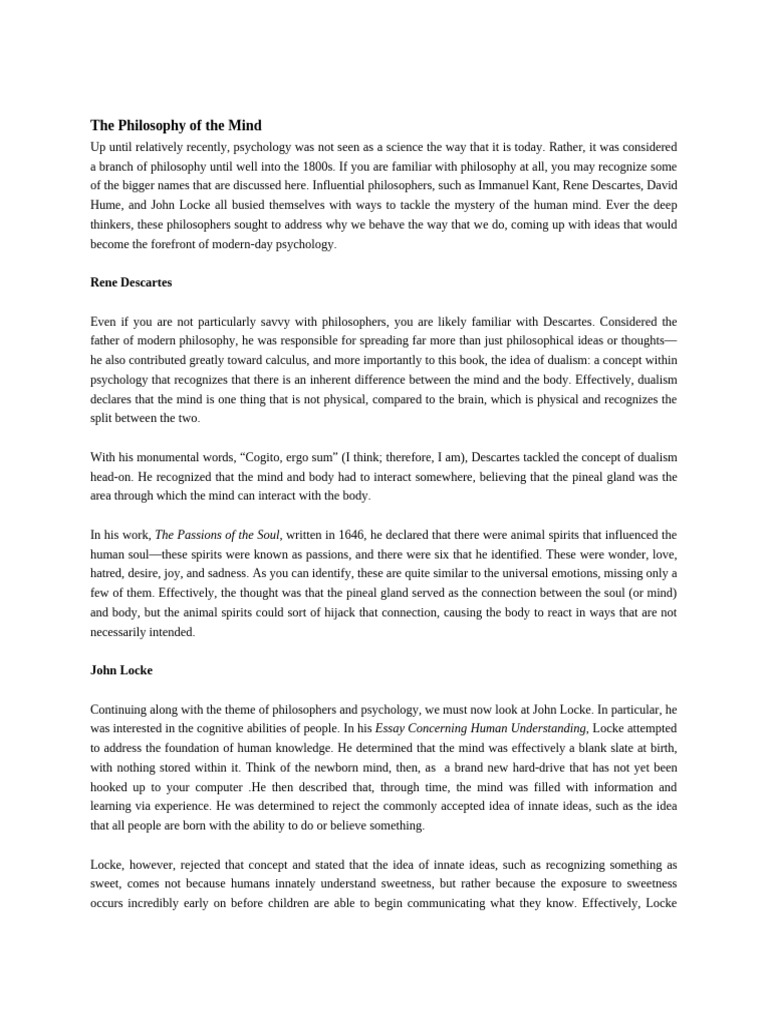 Locke's Blank Slate vs. Descartes' Dualism | PDF | René Descartes | Idea
