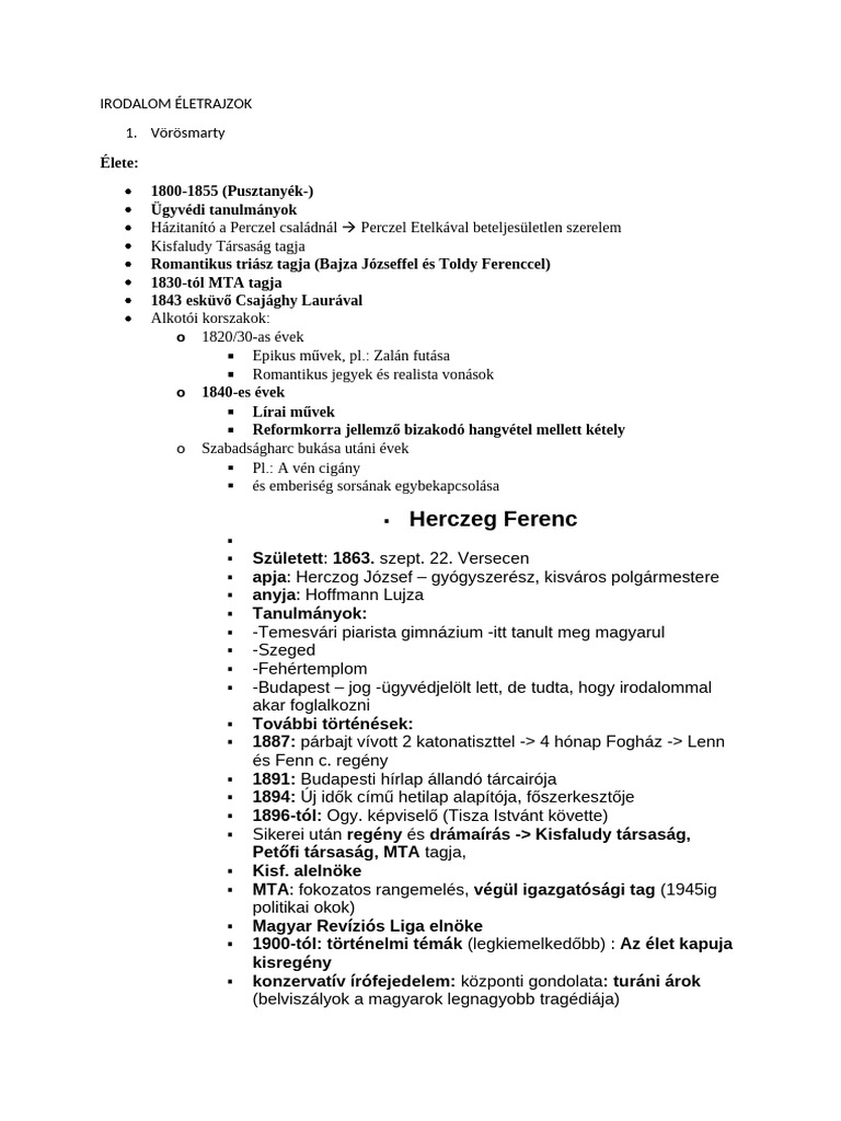 Irodalom Életrajzok | PDF