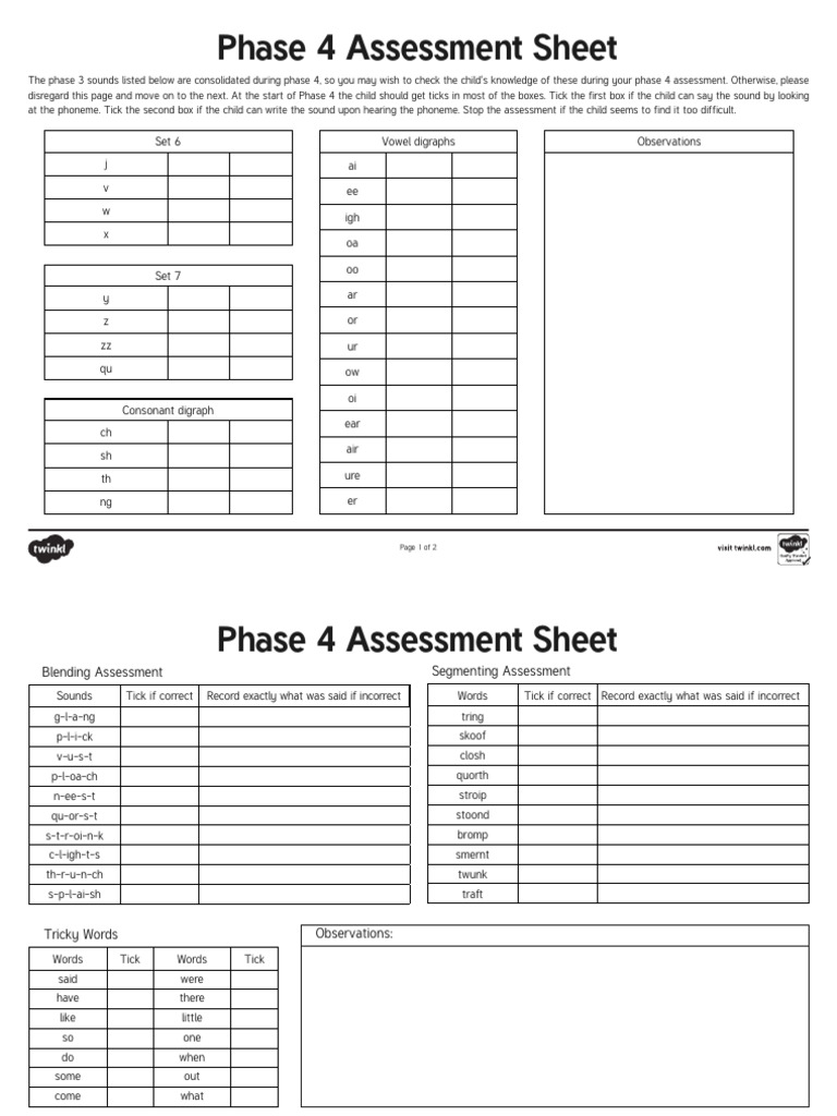 Phase 4 Phonics Assessment PDF | PDF | Human Voice | Phonetics