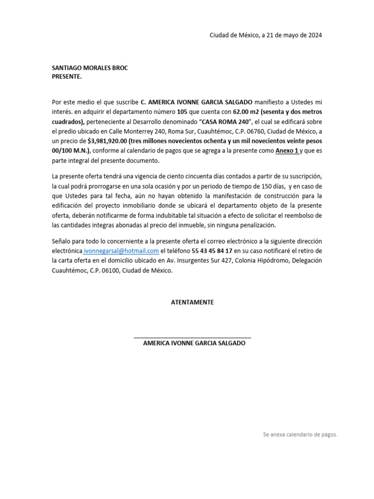 Carta Oferta Corregida | PDF