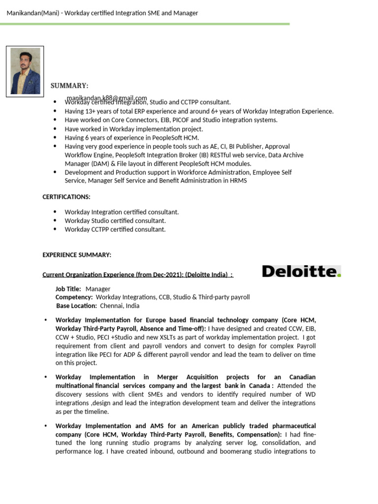 Manikandan - Workday - Integration - SME - Manager - Mani Kandan | PDF ...