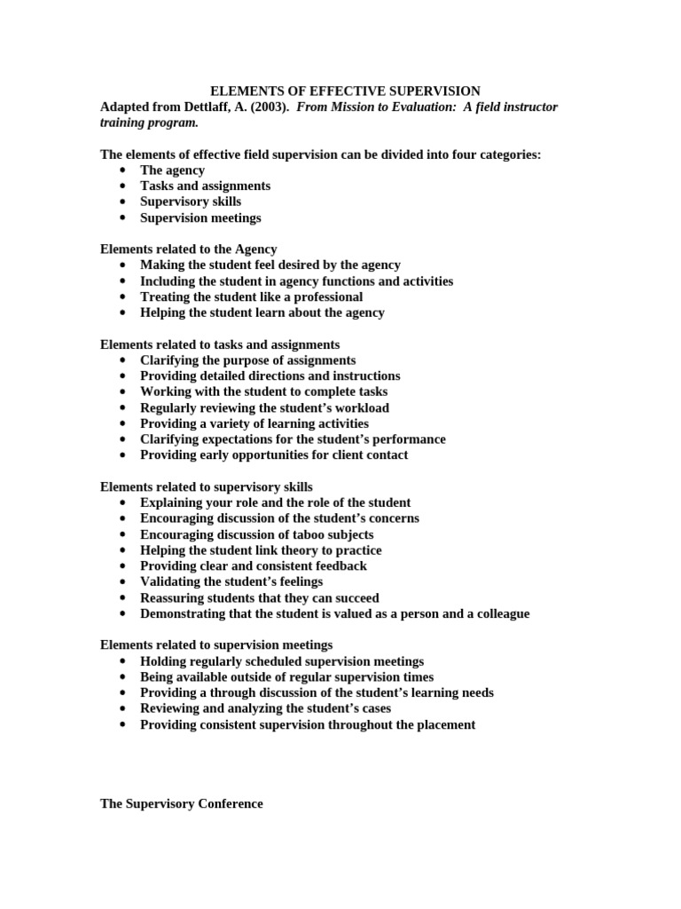 Supervisors Only Elements of Effective Supervision | PDF | Learning ...