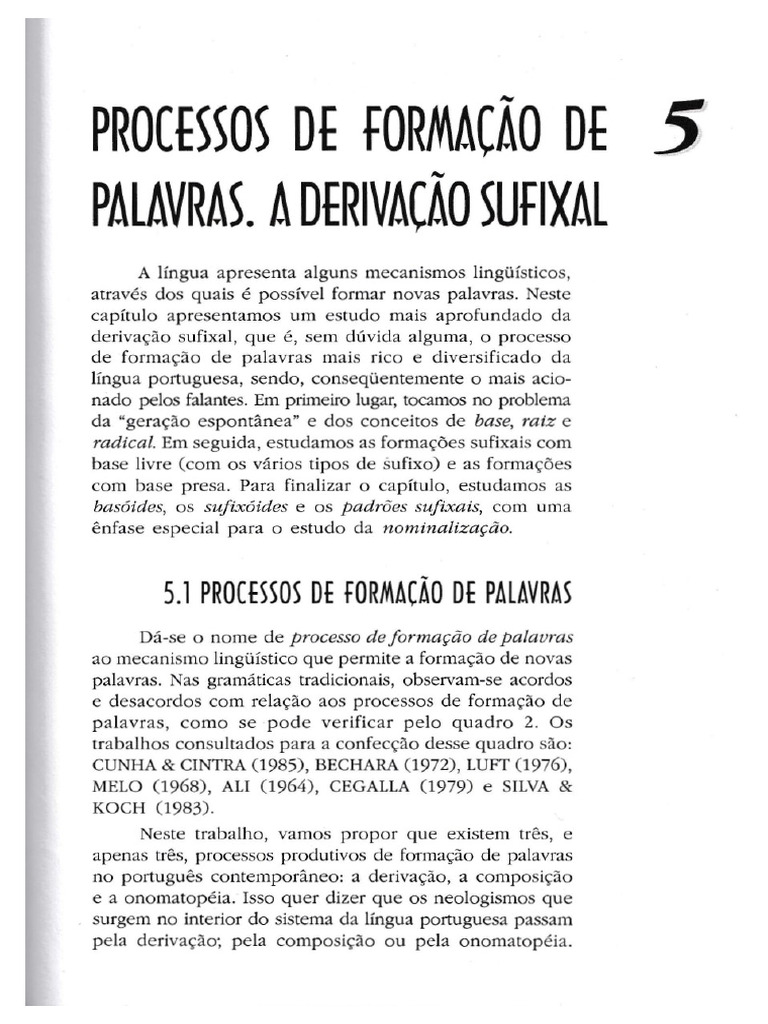 Rocha L Processos de Formação de Palavras A Derivação Sufixal | PDF