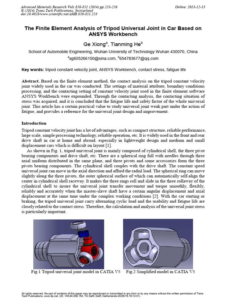 Tripod Joint FEA Using ANSYS Workbench | PDF | Stress (Mechanics) | Torque