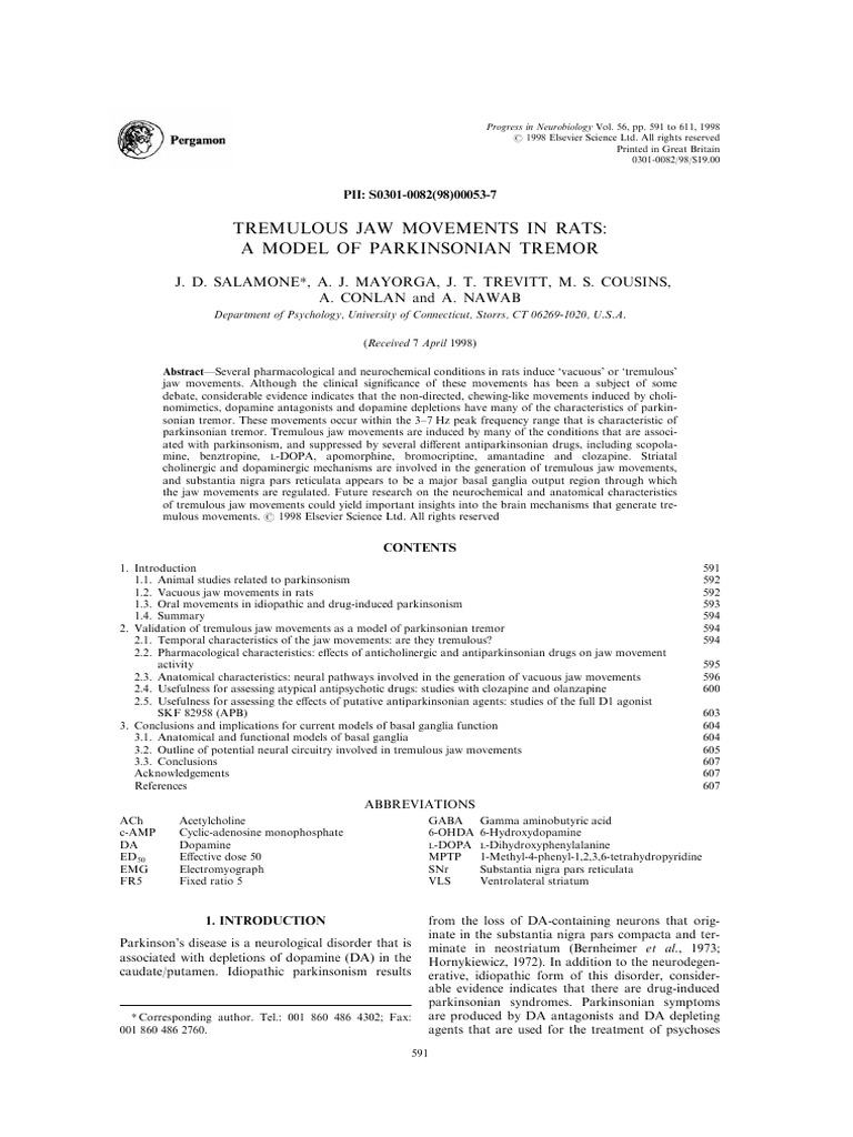 Tremulous Jaw Movements in Rats A Model of Parkinsonian Tremor | PDF ...