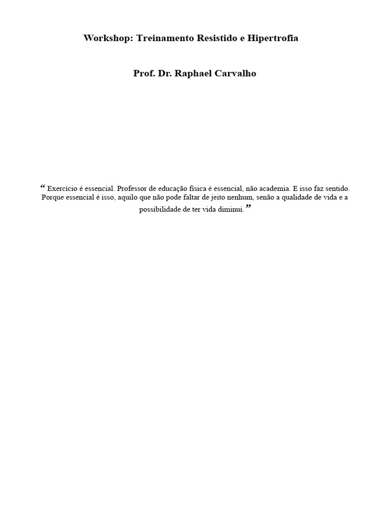 Ebook - Workshop - Treinamento Resistido e Hipertrofia - Prof. Raphael Carvalho | PDF ...