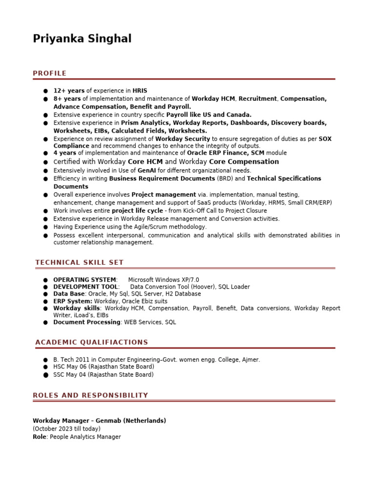 Priyanka CV Updated - priyanka singhal | PDF | Human Resource Management | Enterprise Resource ...