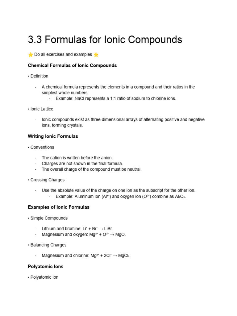 3.3 Formulas Ionic Compounds | PDF | Ion | Chemical Compounds